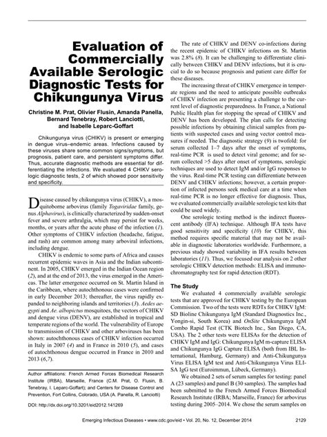 Pdf Evaluation Of Commercially Available Serologic Diagnostic Tests For Chikungunya Virus