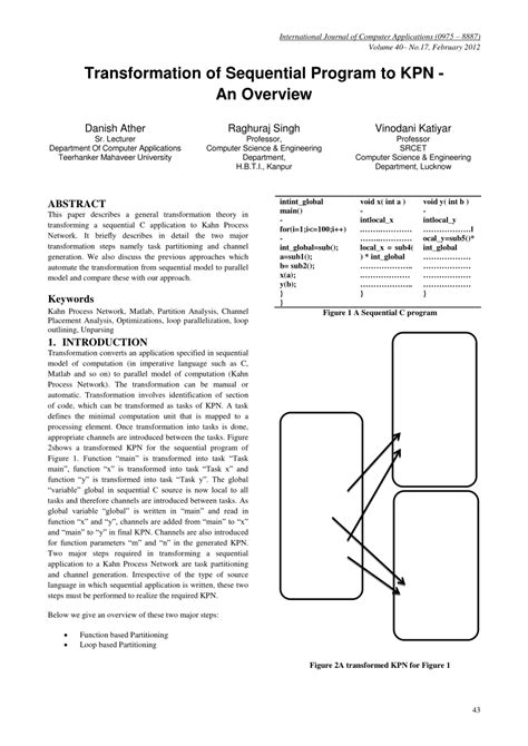 Pdf Transformation Of Sequential Program To Kpn An Overview