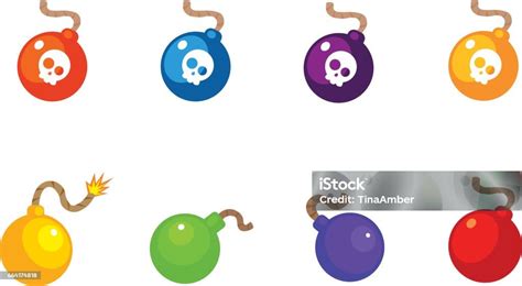 벡터 그림 흰색 절연입니다 폭탄의 폭발으로에 대 한 설정 불타는 심지와 함께 폭발 하는 만화 검은 폭탄 아이콘의 그림 두개골 표지판 폭탄 개념과 주제에 대한 스톡 벡터 아트