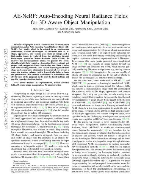 Pdf Ae Nerf Auto Encoding Neural Radiance Fields For 3d Aware Object