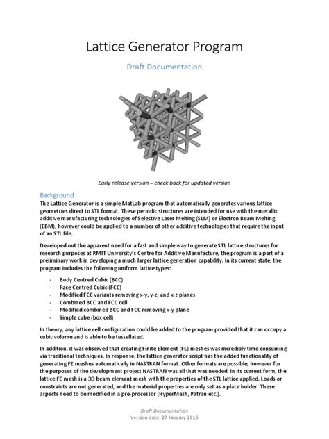 Lattice Generator Program Draft Documentation Pdf Crystal Structure Computer File