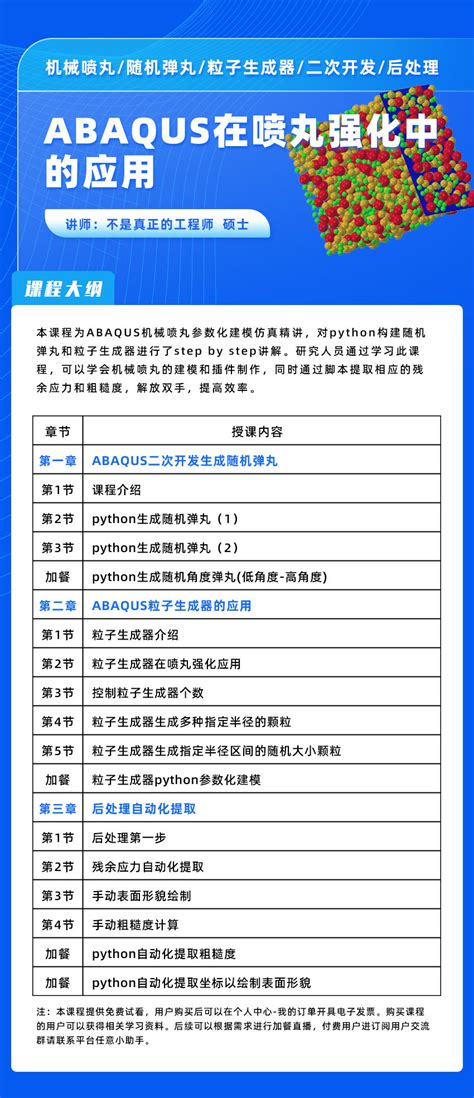 abaqus机械喷丸参数化建模仿真12讲：python二次开发构建随机弹丸和粒子生成器 abaqus 二次开发 通用 仿真秀视频课程