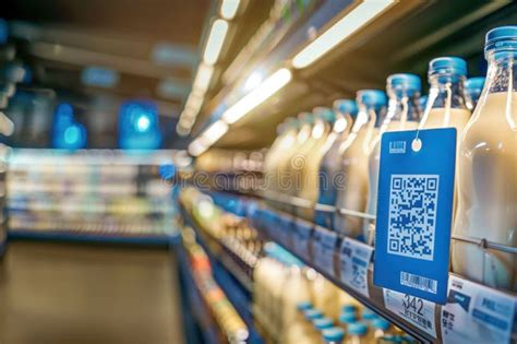 Milk Bottles With Qr Code In A Grocery Store Generative Ai Stock