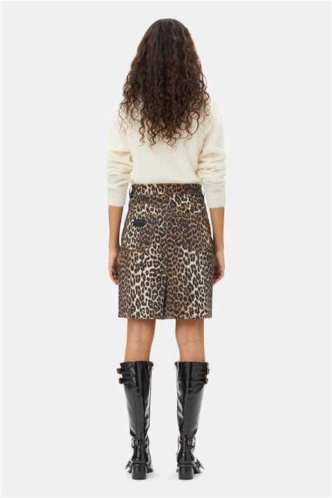 Leopard Foil Print Denim Skirts Ganni