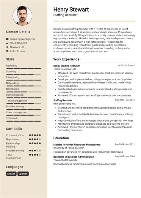 Staffing Recruiter Resume Example For 2024 Free Templates Cvdesignerai