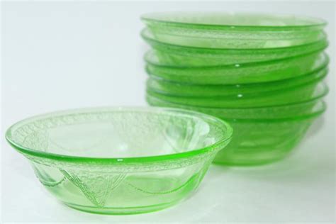 Vintage Green Depression Glass Plates And Bowls Federal Georgian