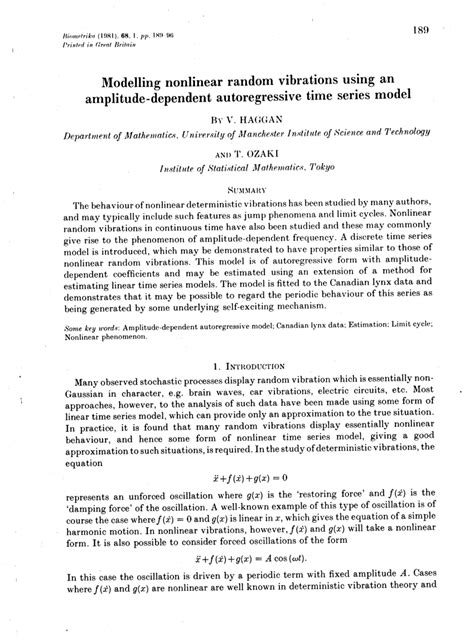 Pdf Modelling Nonlinear Random Vibrations Using An Amplitude