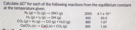 Solved Calculate Δg∘ For Each Of The Following Reactions