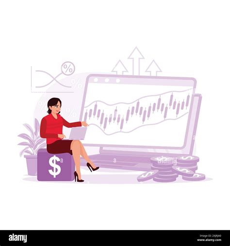 Female Analyst Sitting And Analyzing Stock Market Investment Data Trend Modern Vector Flat