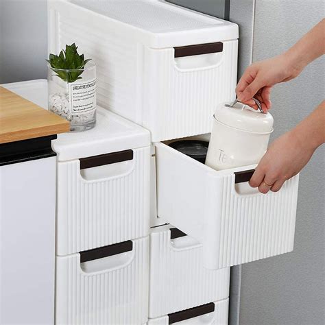 5 Tier Drawer Plastic Storage Cart With Wheels Rolling Storage Contai