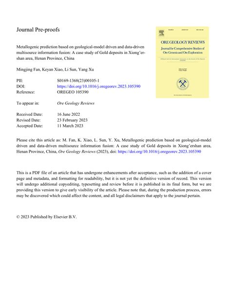 Pdf Metallogenic Prediction Based On Geological Model Driven And Data