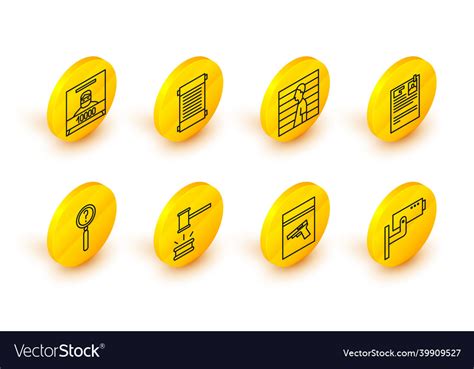 Set Line Security Camera Evidence Bag And Pistol Vector Image