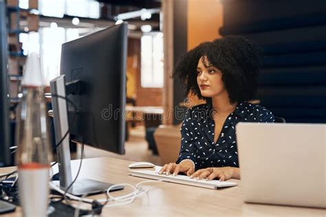 Woman Typing And Computer For Working In Office Serious And Keyboard For Journalist Research