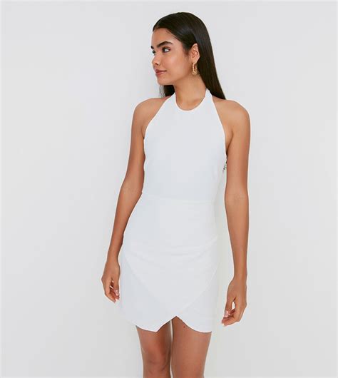 Buy Trendyol Halter Neck Mini Wrap Dress In White 6thstreet Qatar