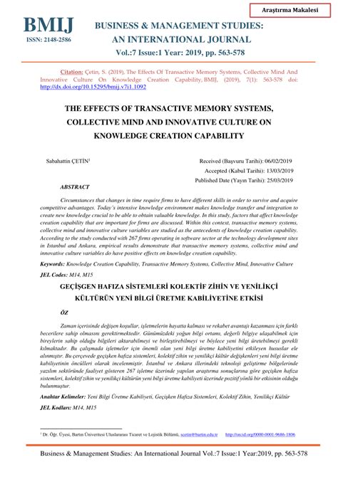 Pdf The Effects Of Transactive Memory Systems Collective Mind And Innovative Culture On