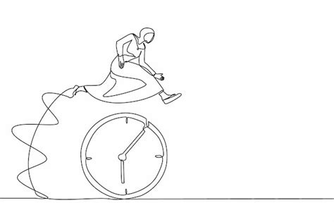 Premium Vector Continuous One Line Drawing Arabian Businesswoman Jump