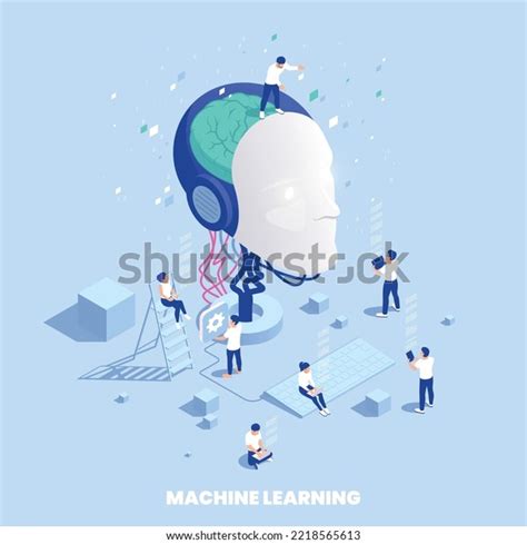 Machine Learning Deep Learning Isometric Composition Stock Vector