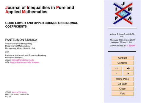 Pdf Good Lower And Upper Bounds On Binomial Coefficients