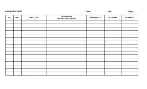 Script Continuity Template Pdf