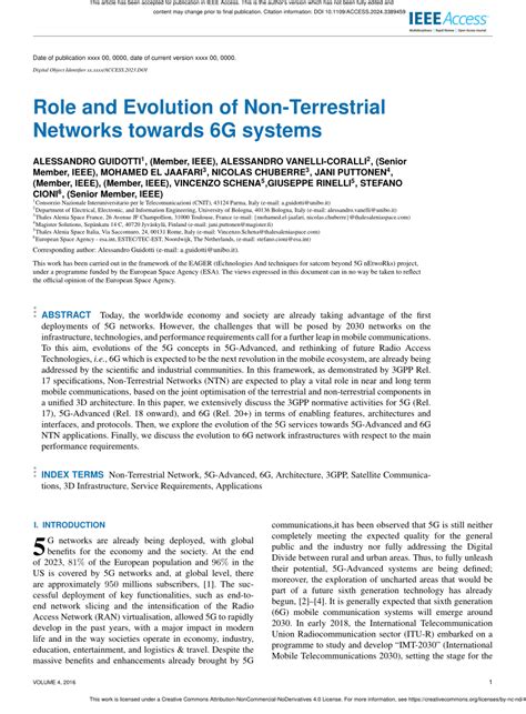 Pdf Role And Evolution Of Non Terrestrial Networks Toward 6g Systems