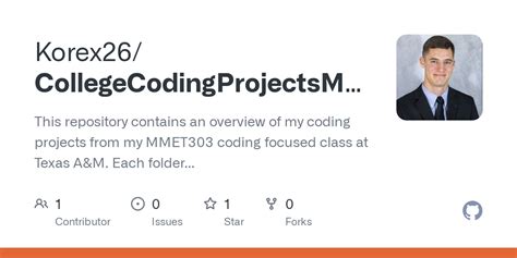 Github Korex26collegecodingprojectsmmet303 This Repository Contains An Overview Of My Coding