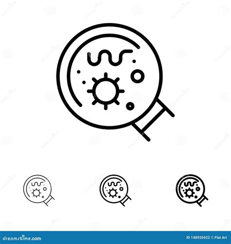 Germs Laboratory Magnifier Science Bold And Thin Black Line Icon Set