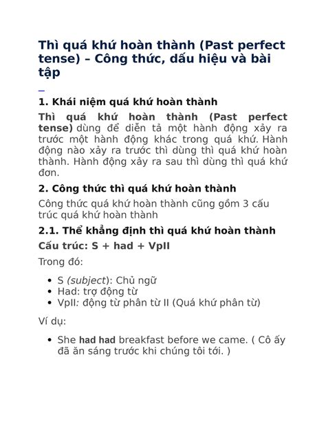 Thì Quá Khứ Hoàn Thành Thì Quá Khứ Hoàn Thành Past Perfect Tense