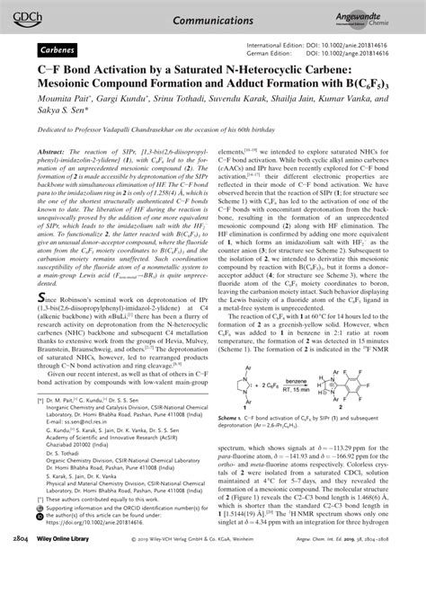 C−f Bond Activation By A Saturated N‐heterocyclic Carbene Mesoionic