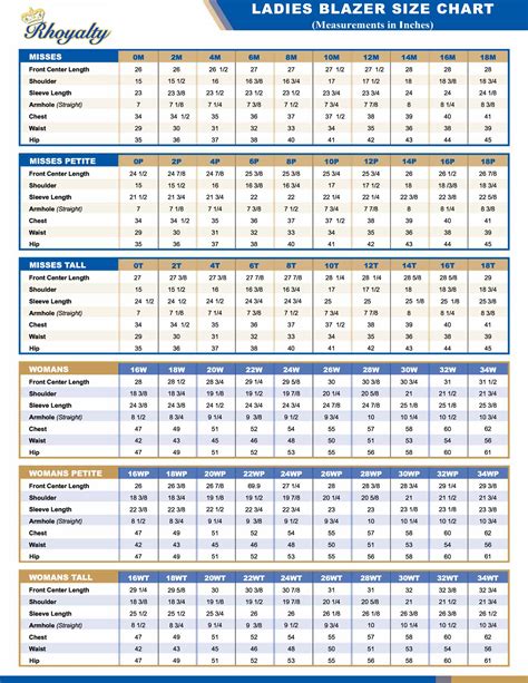 Blazer Only Size Chart Rhoyalty By Rg Apparel Co