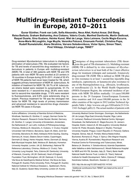 Pdf Multidrug Resistant Tuberculosis In Europe 2010 2011