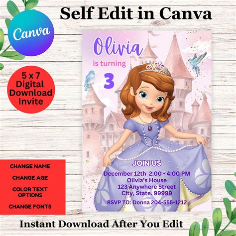 Sofia The First Birthday Invitation Template Sofia The 1st Birthday Girly Girl Tutus