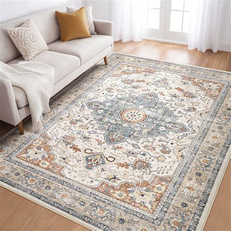 5x7 Area Rugs Living Room Washable Boho Large Neutral Vintage Soft Rug