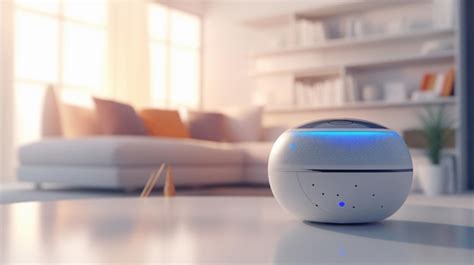Premium Ai Image Powerful Sound In A Sleek Design White And Blue Speaker On Table Generated By Ai