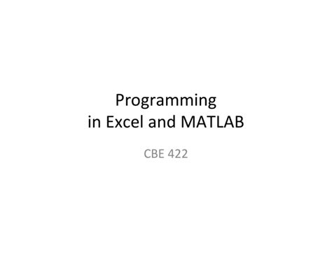 Programming In Excel And MATLAB