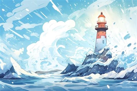 Premium Photo Lighthouse Beam Through A Blizzard Over An Icy Sea