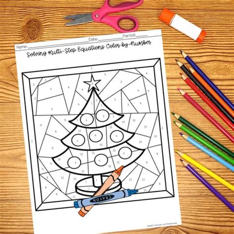 Christmas Tree Multi Step Equations Math Color By Number Activity