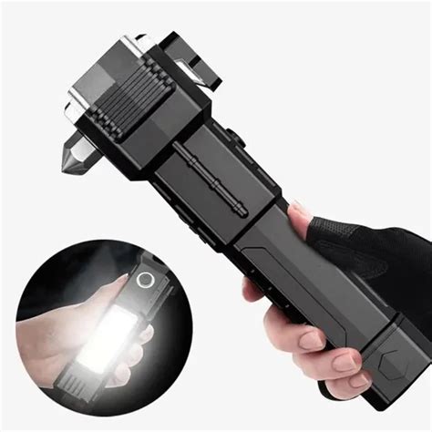 Rechargeable Car Torch Side Light Emergency Life Saving Safety Hammer Multifunctional Flashlight