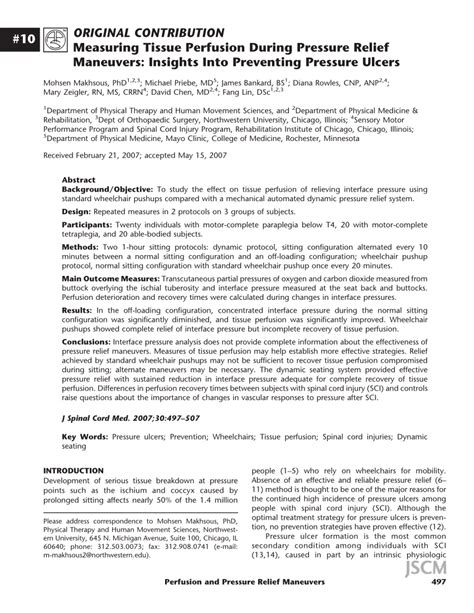 Pdf Measuring Tissue Perfusion During Pressure Relief Maneuvers