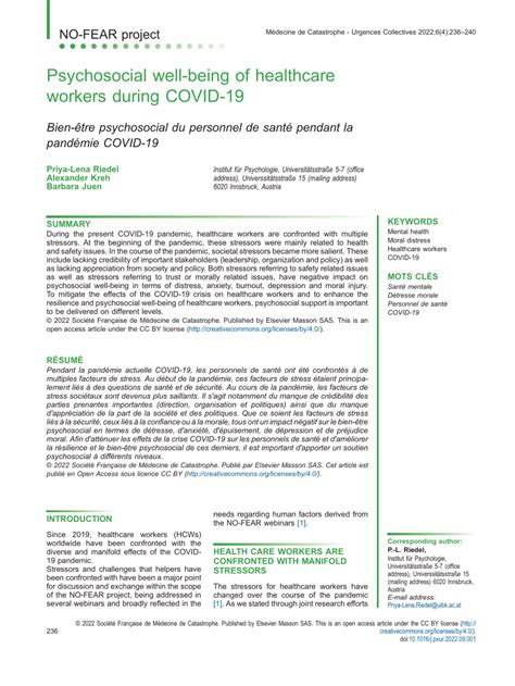 Pdf Psychosocial Wellbeing Of Healthcare Workers During Covid 19