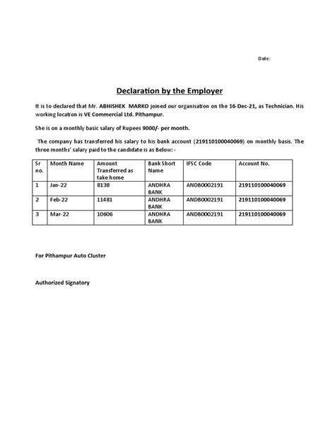 Declaration By The Employer Pdf