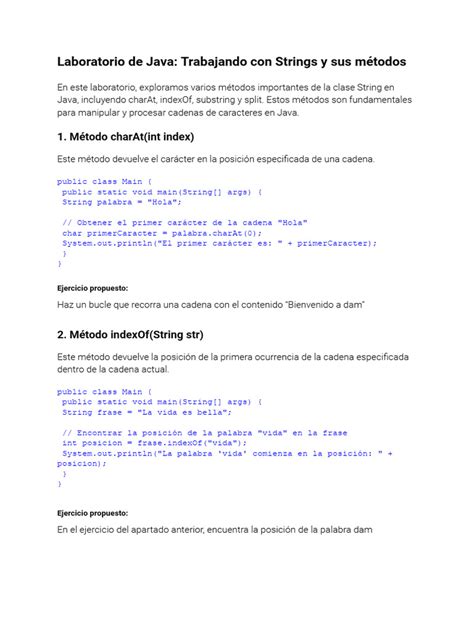 laboratorio de java trabajando con strings y sus métodos pdf