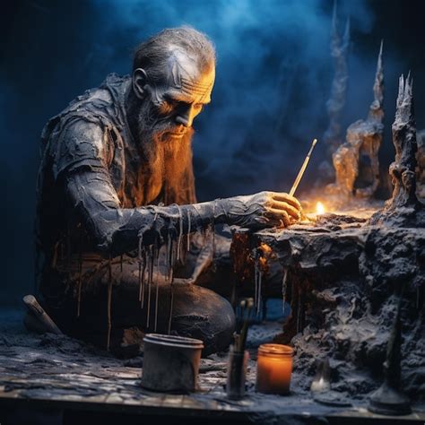 Premium Ai Image A Man With A Beard And A Hat Is Working On A Computer