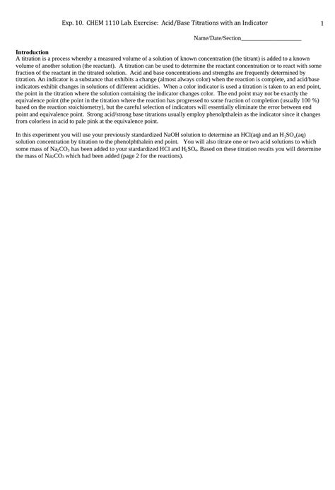 Acid Base Titrations With An Indicator Chem 1110 Lab Exercise At Northeast State Community