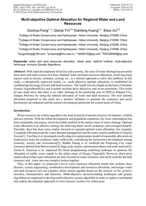 Multi Objective Optimal Allocation For Regional Water And Land