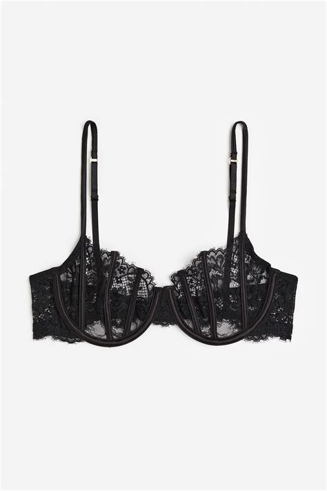 Non Padded Lace Balconette Bra Black Ladies Handm Gb