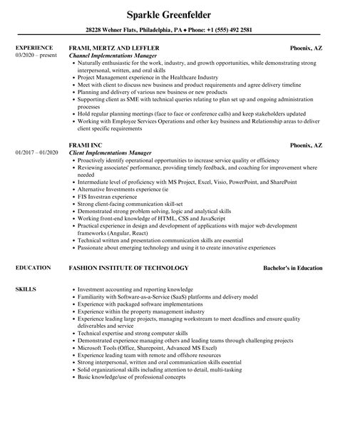 Implementations Manager Resume Samples Velvet Jobs