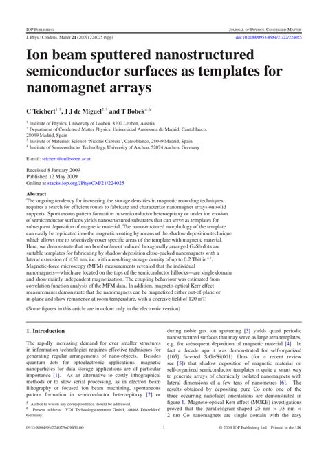 Pdf Ion Beam Sputtered Nanostructured Semiconductor Surfaces As Templates For Nanomagnet Arrays