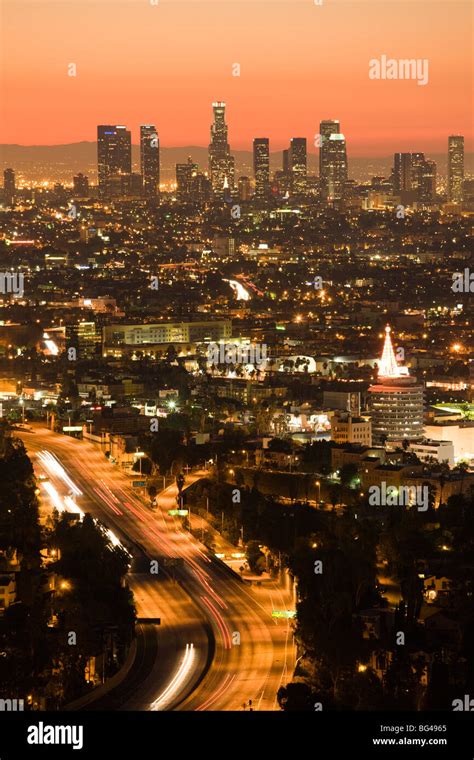 Usa California Los Angeles Downtown And Hollywood Freeway 101 From