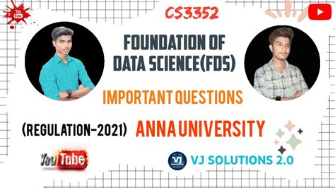 Foundation Of Data Science Fds Important Questions Cs3352 R 2021 Anna University Tamil