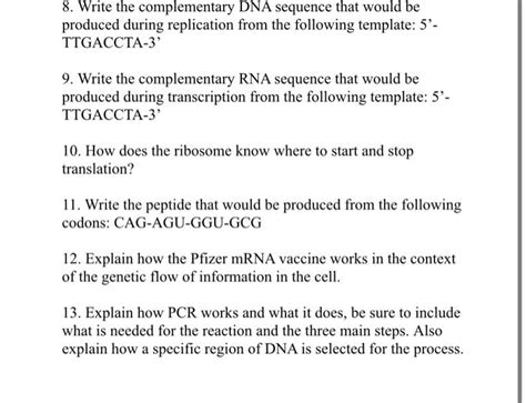 Solved Write The Complementary DNA Sequence That Would Be Chegg